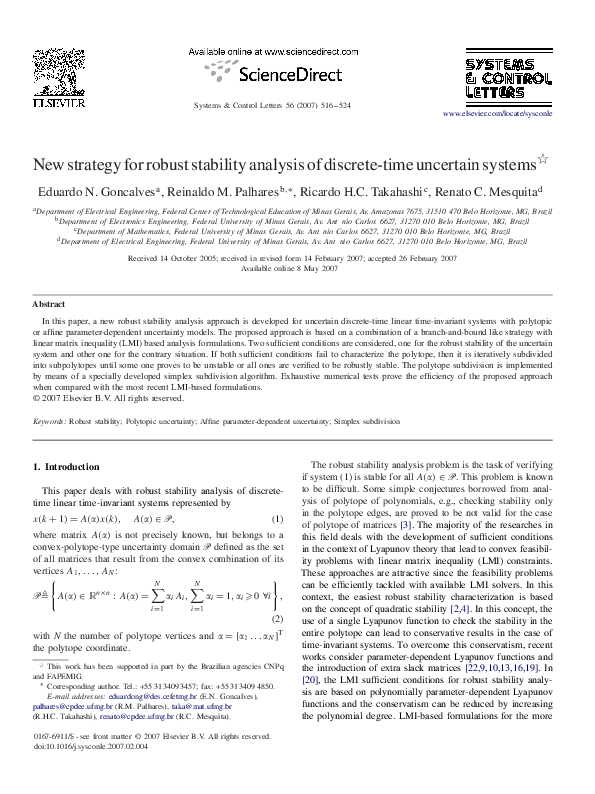 (PDF) New strategy for robust stability analysis of discrete-time uncertain systems