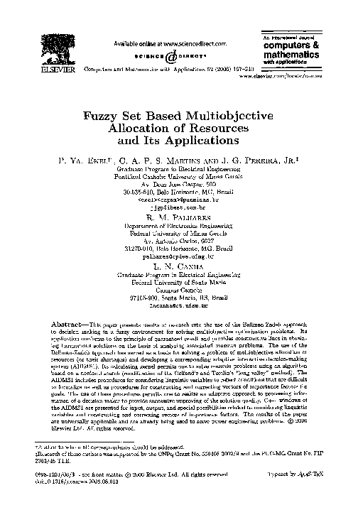 (PDF) Fuzzy set based multiobjective allocation of resources and its applications