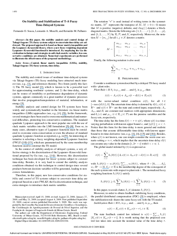 (PDF) On stability and stabilization of T-S fuzzy time-delayed systems | Reinaldo Palhares ...
