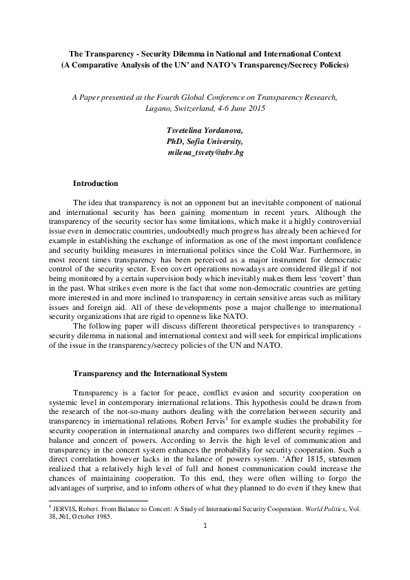 (PDF) The Transparency - Security Dilemma in National and International ...