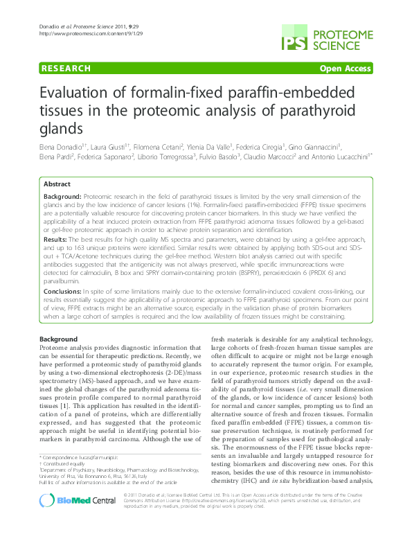 (PDF) Evaluation of formalin-fixed paraffin-embedded tissues in the proteomic analysis of ...