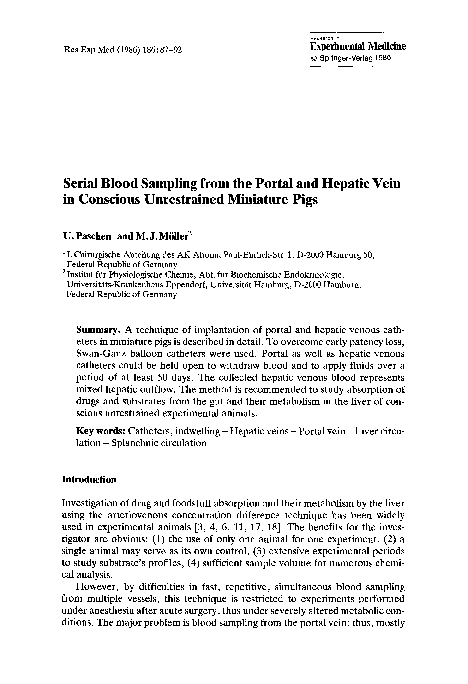 (PDF) Serial blood sampling from the portal and hepatic vein in ...