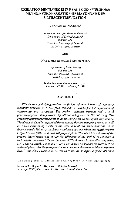 (PDF) OXIDATION MECHANISMS IN REAL FOOD EMULSIONS: METHOD FOR ...