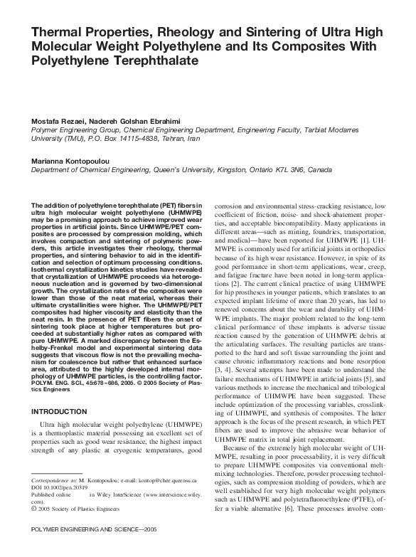 (PDF) Thermal properties, rheology and sintering of ultra high ...