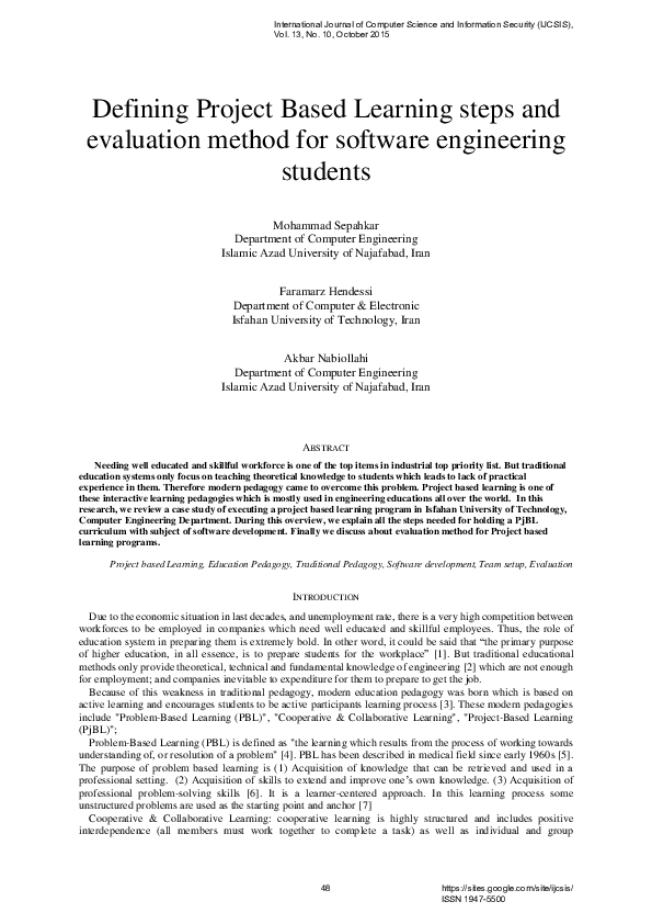 (PDF) Defining Project Based Learning steps and evaluation method for ...
