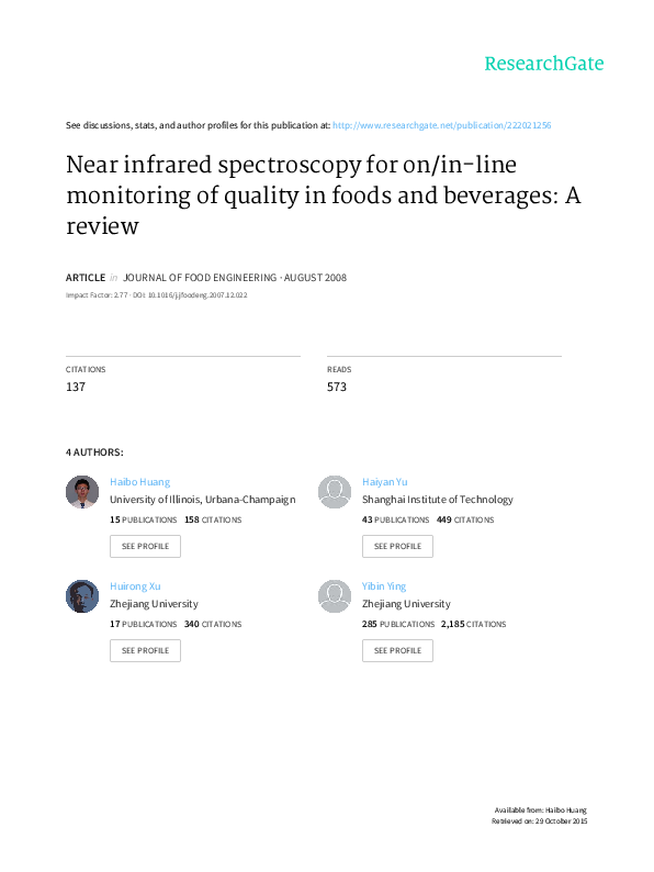 (PDF) Near infrared spectroscopy for on in-line monitoring of quality ...