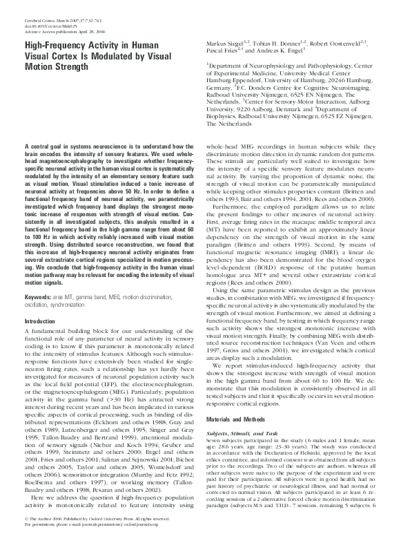 (PDF) High-Frequency Activity in Human Visual Cortex Is Modulated by ...