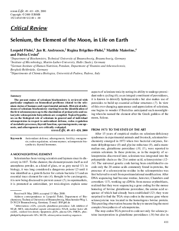(PDF) Selenium, the Element of the Moon, in Life on Earth