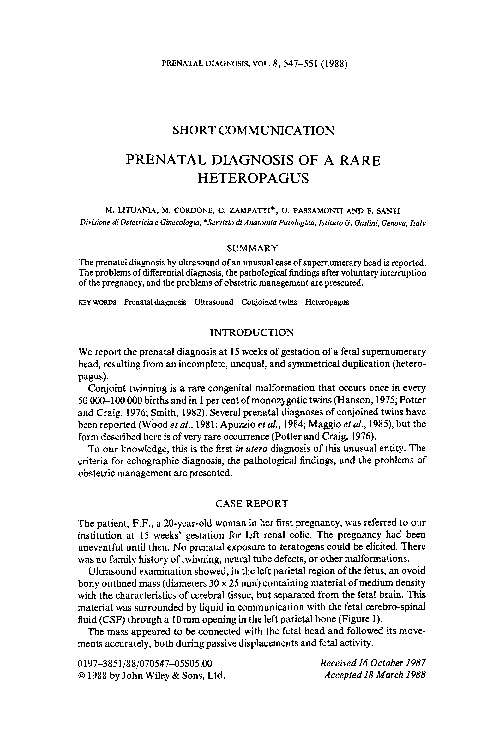 (PDF) Prenatal diagnosis of a rare heteropagus