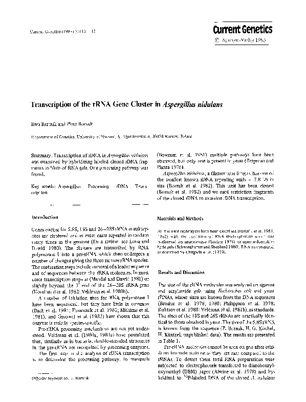(PDF) Transcription of the rRNA gene cluster in Aspergillus nidulanss