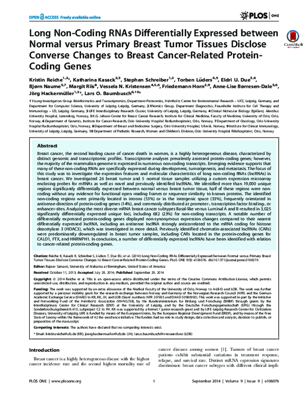 (PDF) Expression Analysis of Long Non-Coding RNAs Related With FOXM1, GATA3, FOXA1 and ESR1 in ...