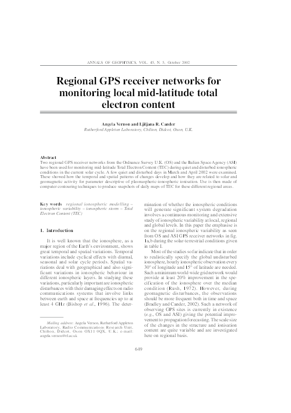 (PDF) Monitoring Midlatitude Total Electron Content with GPS Networks