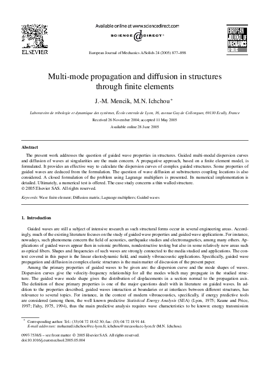 (PDF) Multi-mode propagation and diffusion in structures through finite elements