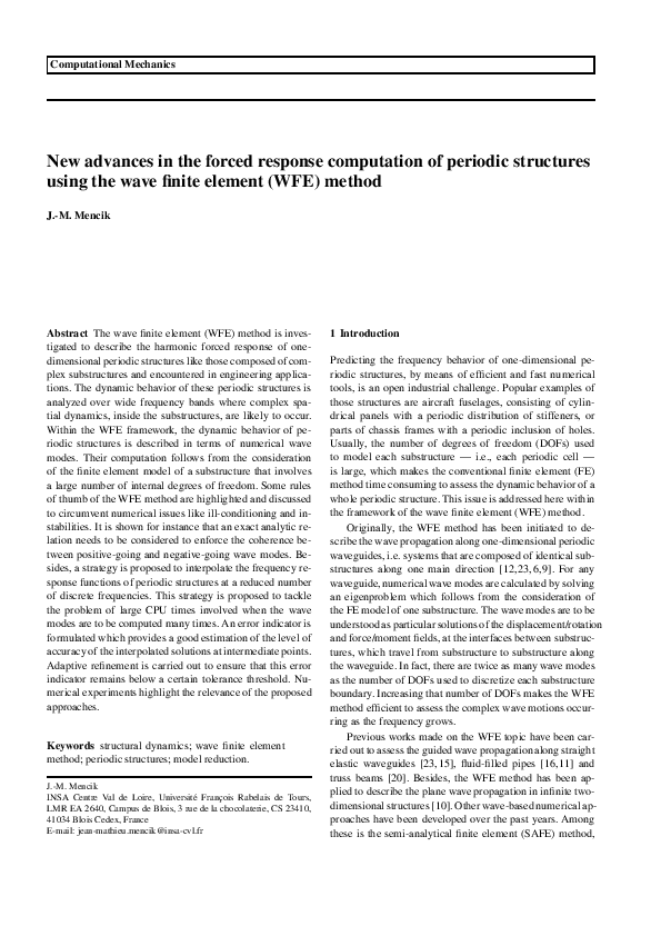 Pdf New Advances In The Forced Response Computation Of Periodic Structures Using The Wave