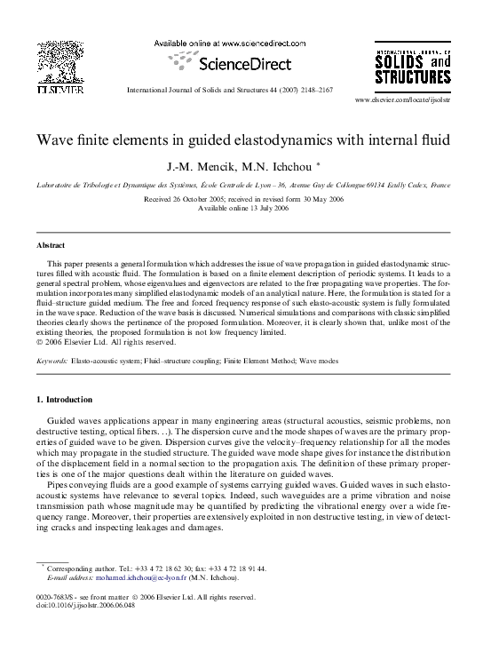 (PDF) Wave finite elements in guided elastodynamics with internal fluid