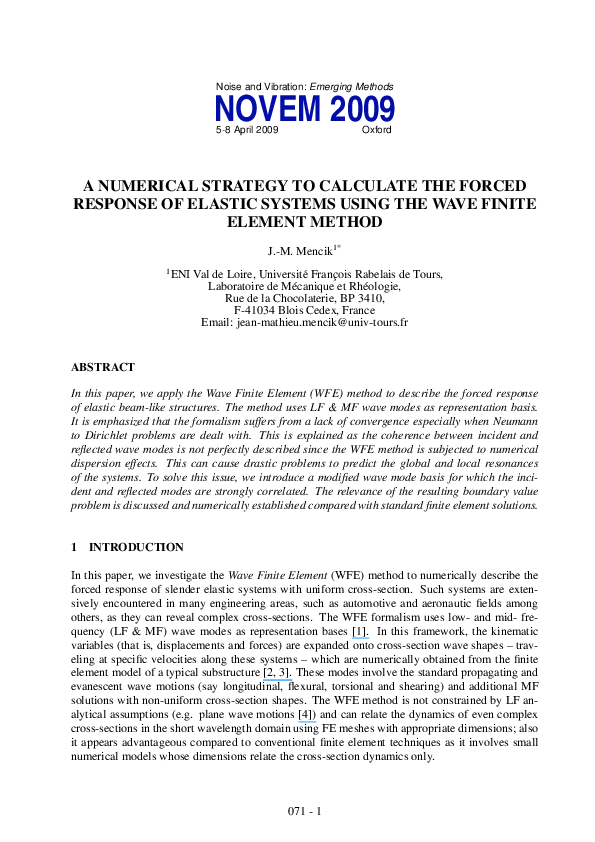Pdf A Numerical Strategy To Calculate The Forced Response Of Elastic Systems Using The Wave