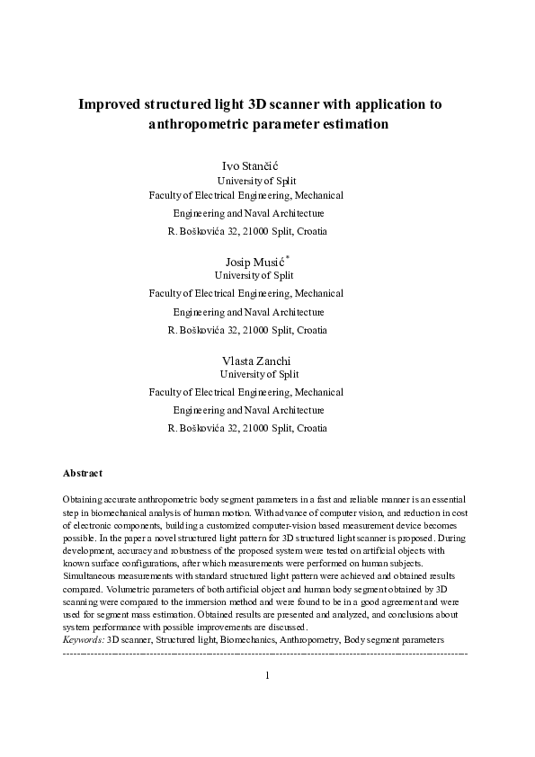 (PDF) Improved structured light 3D scanner with application to anthropometric parameter estimation