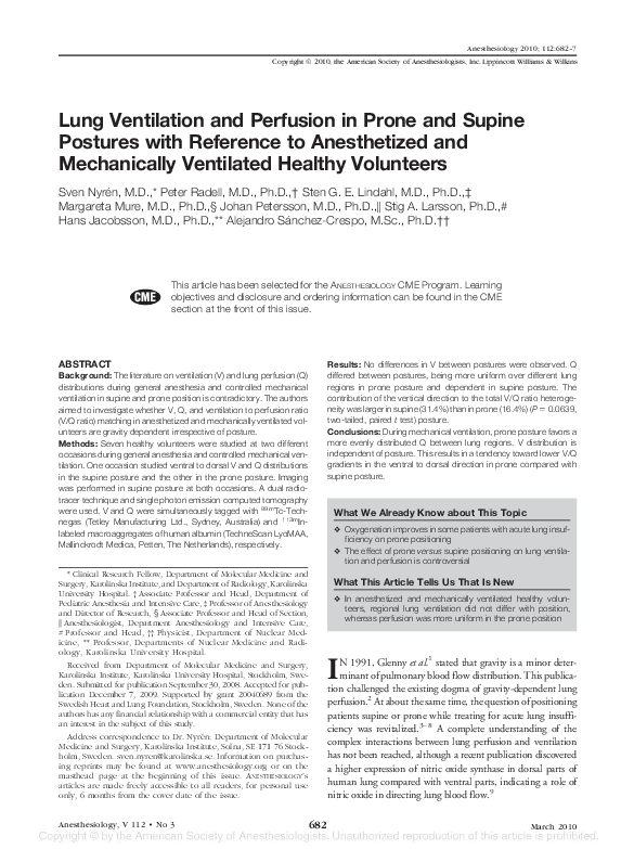 (PDF) Lung Ventilation and Perfusion in Prone and Supine Postures with ...