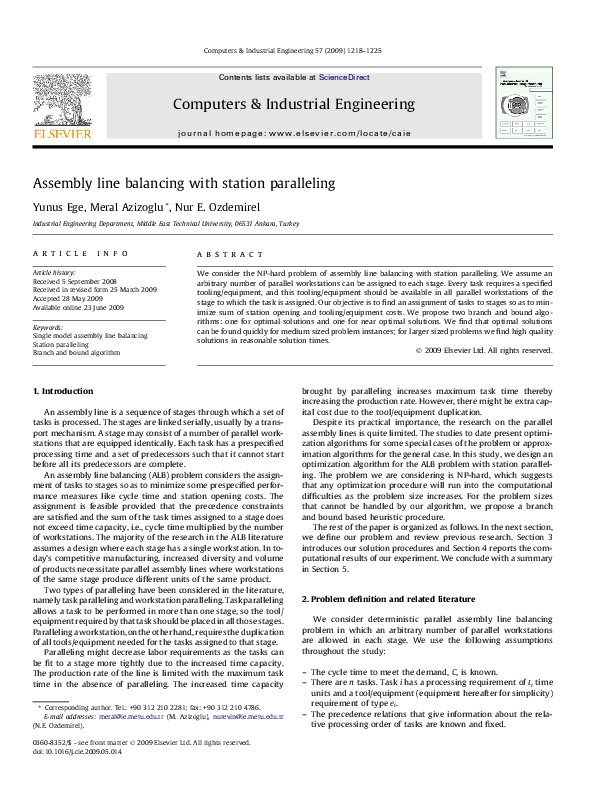 (PDF) Assembly line balancing with station paralleling