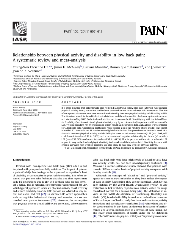 (PDF) Relationship between physical activity and disability in low back ...