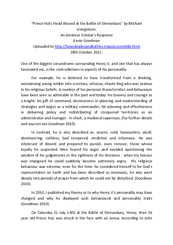 (PDF) “Prince Hal’s Head Wound at the Battle of Shrewsbury” by Michael ...