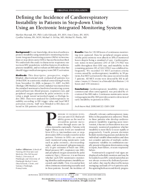 (PDF) Defining the Incidence of Cardiorespiratory Instability in Patients in Step-down Units ...