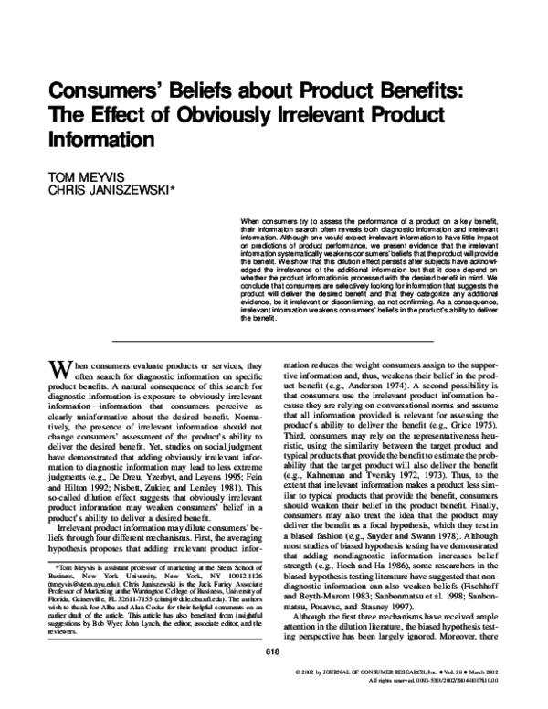 (PDF) Consumers’ Beliefs about Product Benefits: The Effect of ...