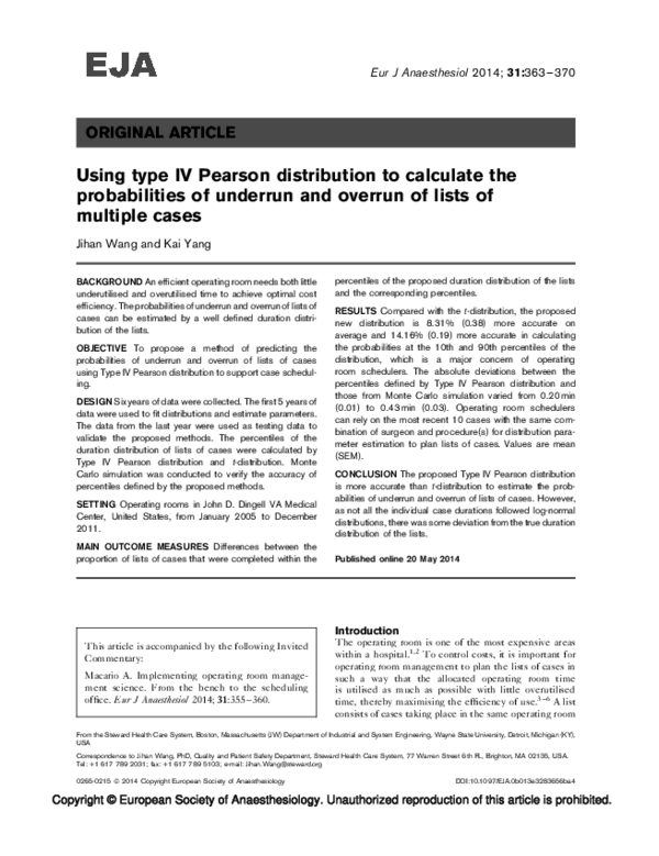 (PDF) Using type IV Pearson distribution to calculate the probabilities ...