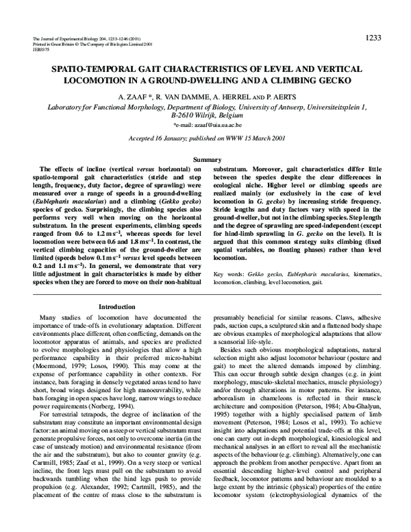 (PDF) Spatio-temporal gait characteristics of level and vertical ...