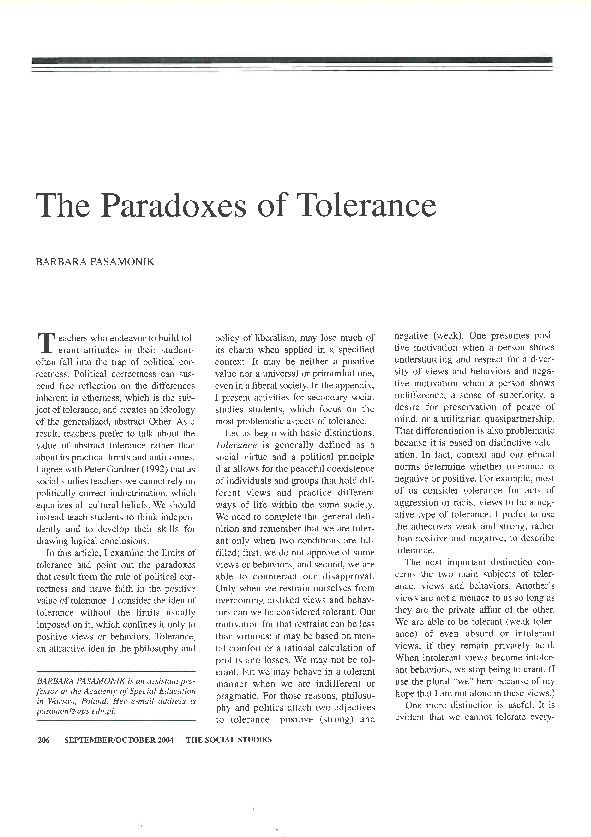 (PDF) Paradoxes of Tolerance