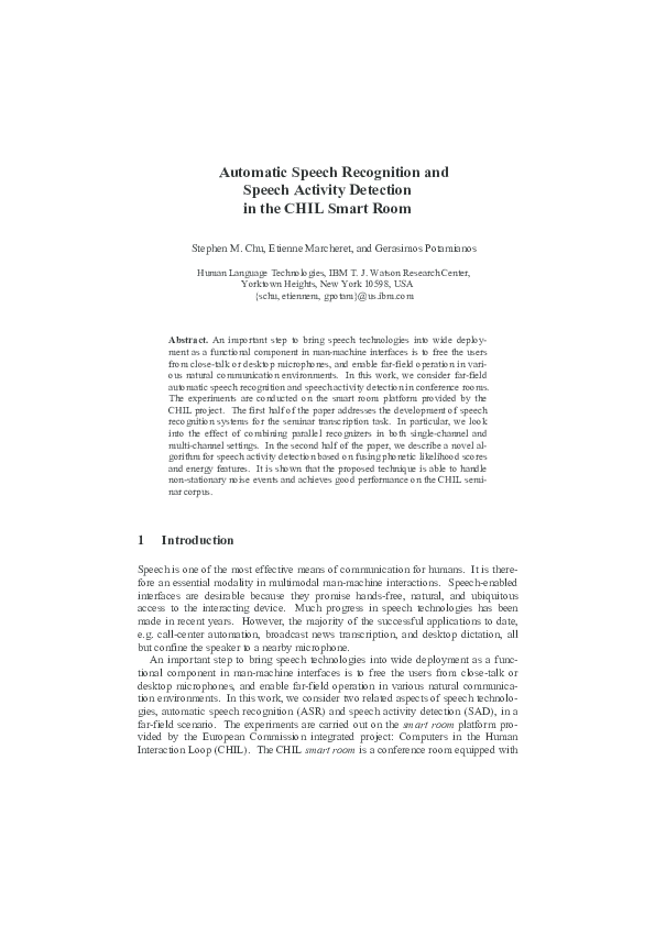 Pdf Automatic Speech Recognition And Speech Activity Detection In The Chil Smart Room