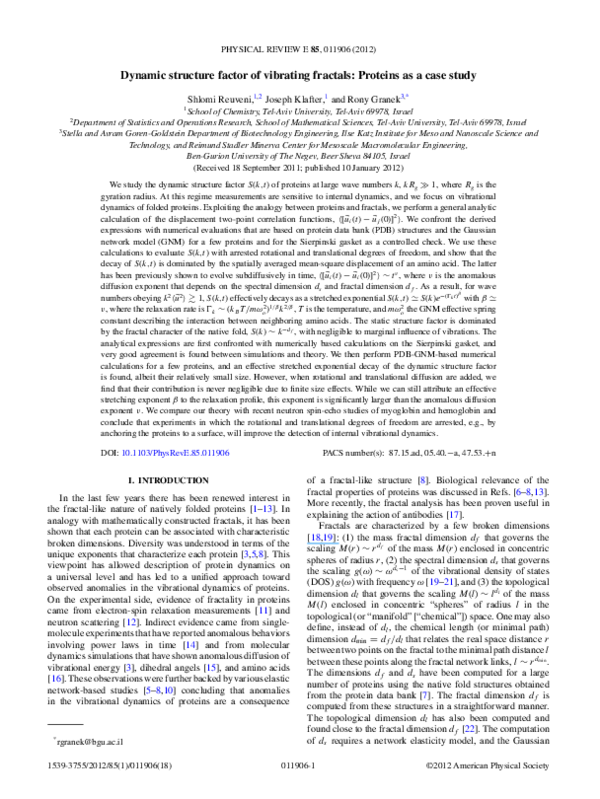 (PDF) Dynamic structure factor of vibrating fractals: Proteins as a case study