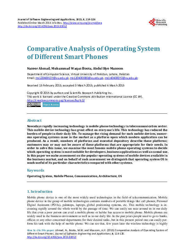 (PDF) Comparative Analysis of Operating System of Different Smart Phones