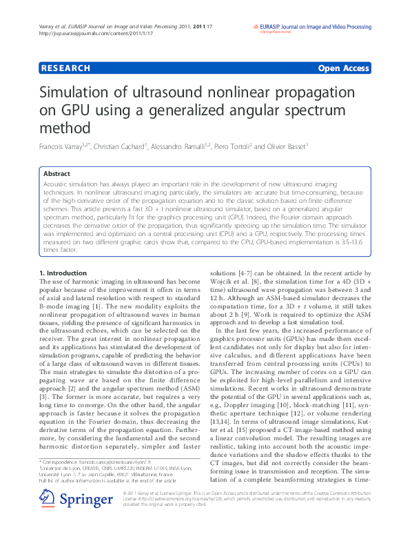 Pdf Simulation Of Ultrasound Nonlinear Propagation On Gpu Using A