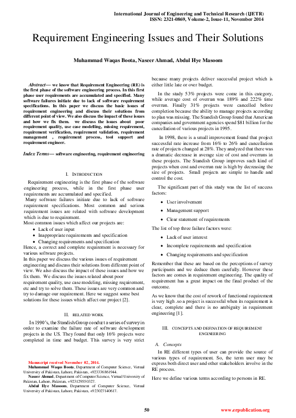 (PDF) Requirement Engineering Issues and Their Solutions