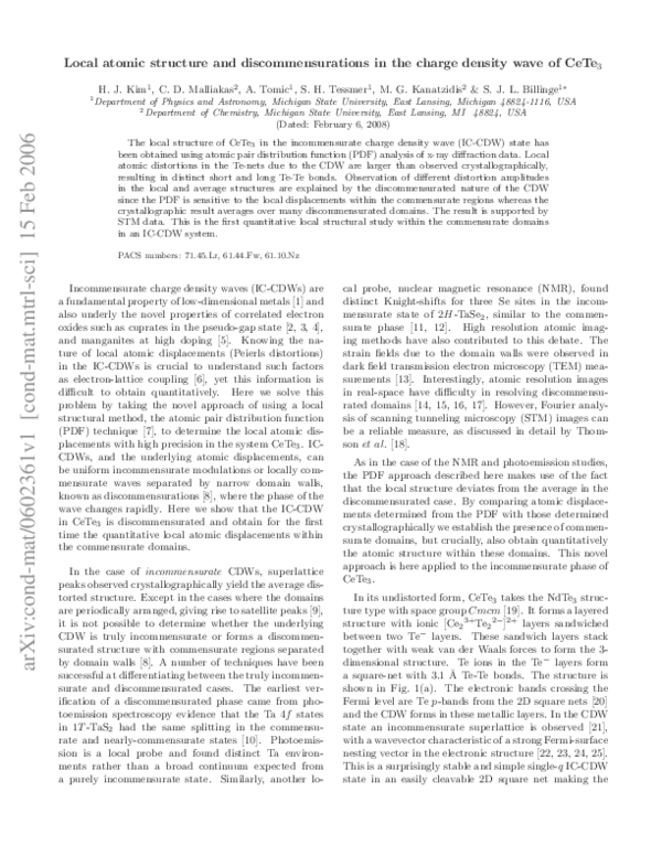 (PDF) Local Atomic Structure and Discommensurations in the Charge ...