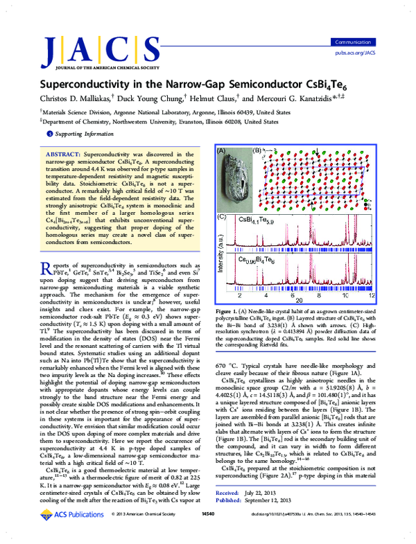 (PDF) Superconductivity in the Narrow-Gap Semiconductor CsBi 4 Te 6