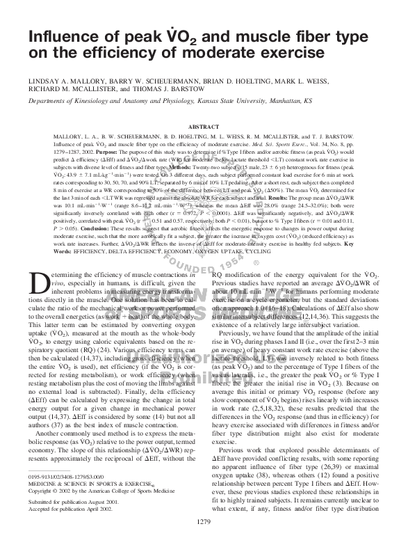 (PDF) Influence of peak [latin capital V with dot above] O2 and muscle ...