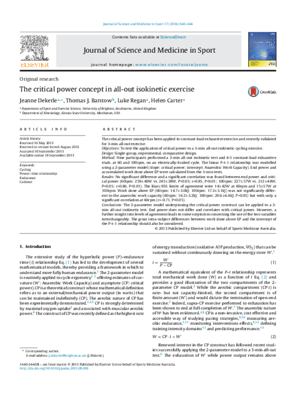 (PDF) The critical power concept in all-out isokinetic exercise