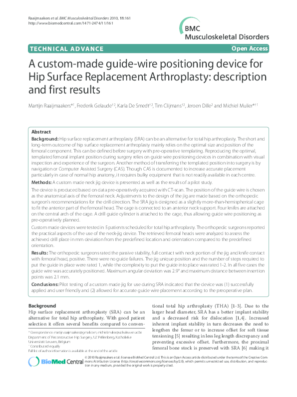 (PDF) A custom-made guide-wire positioning device for Hip Surface ...