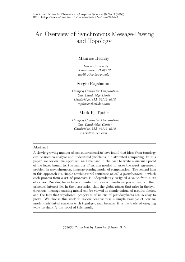 (PDF) An Overview of Synchronous Message-Passing and Topology (PDF) An Overview of Synchronous Message-Passing and Topology