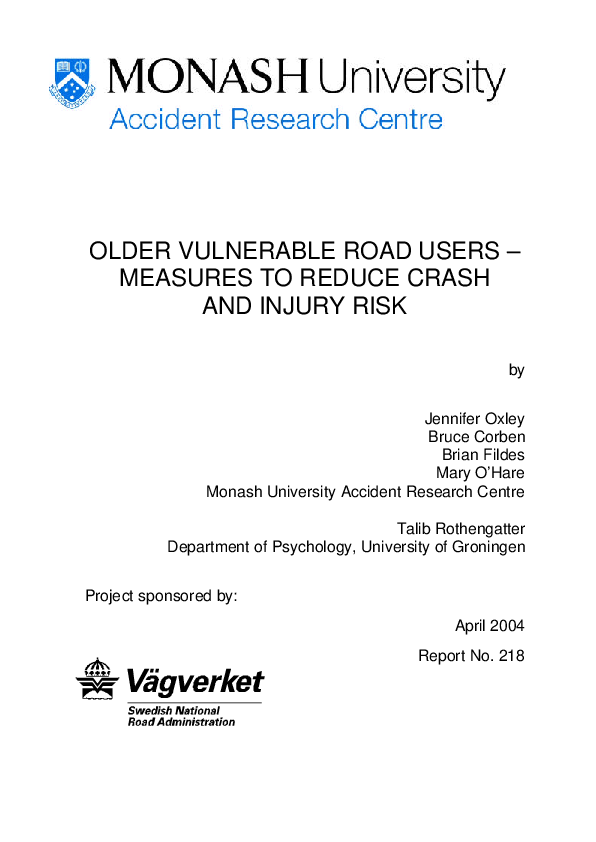 (PDF) Older vulnerable road users- measures to reduce crash and injury risk