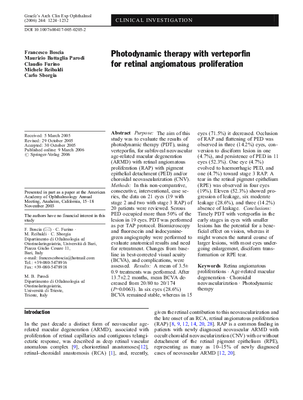 (PDF) Photodynamic therapy with verteporfin for retinal angiomatous ...