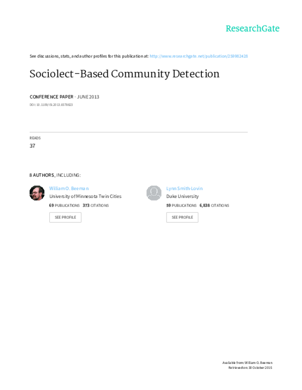 (PDF) Sociolect-Based Community Detection