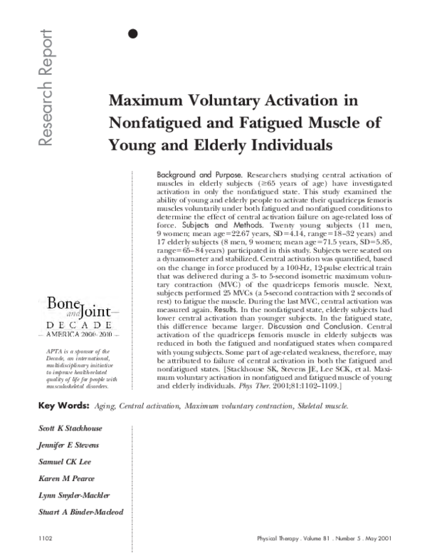 (PDF) Maximum Voluntary Activation In Nonfatigued and Fatigued Muscle ...
