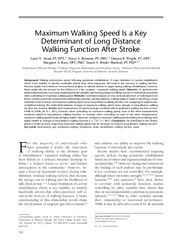 (PDF) Maximum Walking Speed Is a Key Determinant of Long Distance ...