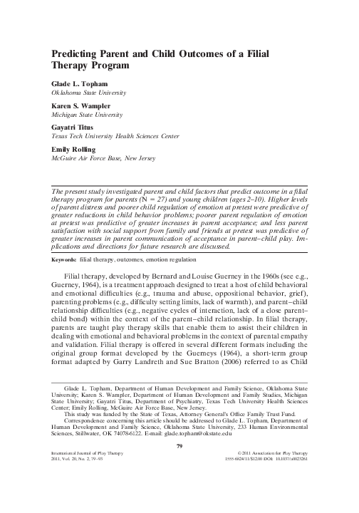 (PDF) Predicting parent and child outcomes of a filial therapy program