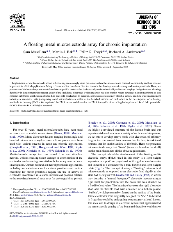 (PDF) A floating metal microelectrode array for chronic implantation