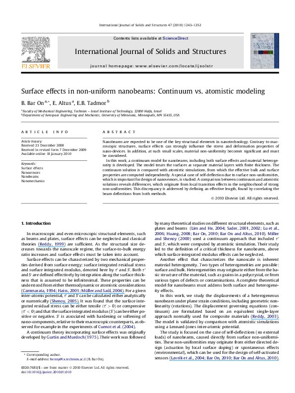 (PDF) Surface effects in non-uniform nanobeams: continuum vs. atomistic modeling
