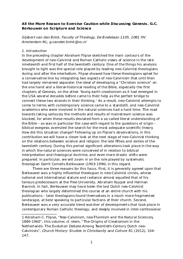 (DOC) 'All the More Reason to Exercise Caution while Discussing Genesis ...
